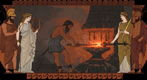 Hephaestus Greek God Of Forge And Fire Wielding Blacksmith Hammer