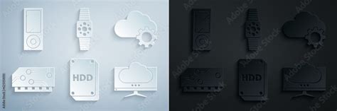 set hard disk drive hdd cloud technology data transfer and storage