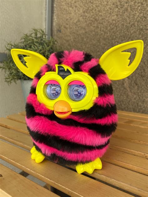 Pink Black Furby Boom Toy Straight Stripes 2013 Working Hasbro