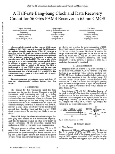 A Half Rate Bang Bang Clock And Data Recovery Circuit For 56 Gb S Pam4 Receiver In 65 Nm Cmos