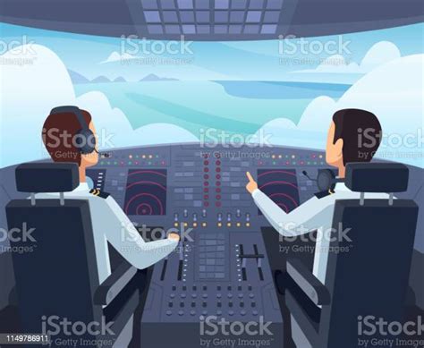 비행기 조종석 조종사의 앞에 앉아 대시 보드 항공기 내부 벡터 만화 일러스트 조종석에 대한 스톡 벡터 아트 및 기타 이미지 조종석 파일럿 비행기 Istock