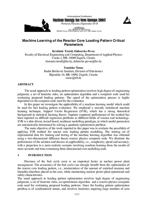 Pdf Machine Learning Of The Reactor Core Loading Pattern Critical