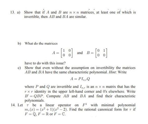 solved 13 a show that if a and b are nxn matrices at