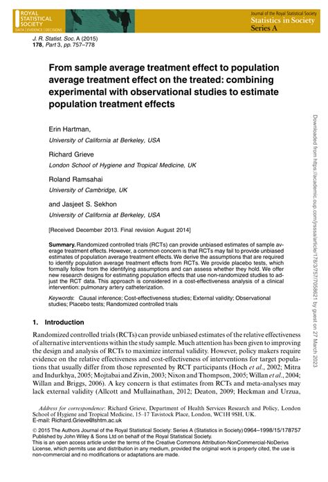 Pdf From Sample Average Treatment Effect To Population Average