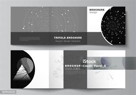 사각형의 벡터 레이아웃은 삼중 브로셔 전단지 커버 디자인 책 디자인을위한 디자인 템플릿을 다룹니다 블랙 컬러 기술 배경 과학 의학 기술 개념의 디지털 시각화 3단 브로슈어에