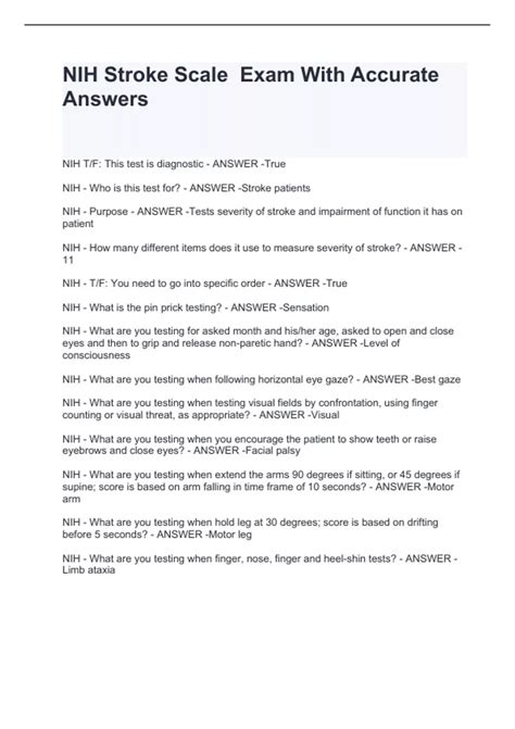 NIH Stroke Scale Exam With Accurate Answers NIH Stroke Scale Stuvia US