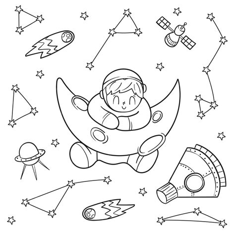 우주 비행사 색칠 공부 그림 무료 벡터