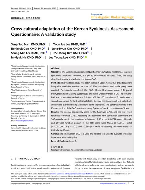 Pdf Cross‐cultural Adaptation Of The Korean Synkinesis Assessment Questionnaire A Validation