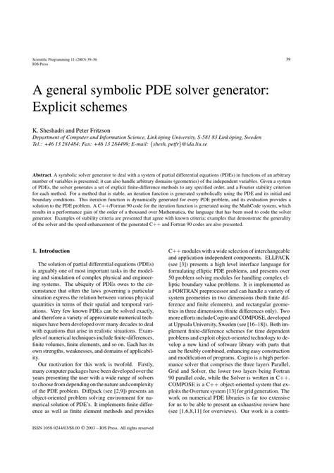 Pdf A General Symbolic Pde Solver Generator Explicit Schemes