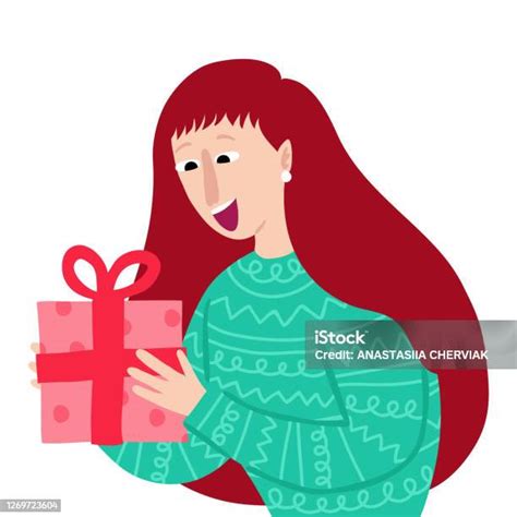 백인 여성은 활선물 상자를 가져옵니다 행복한 웃는 얼굴 깜짝 여성 캐릭터 선물을 교환하는 개념 흰색 배경에 격리 개념에 대한 스톡 벡터 아트 및 기타 이미지 Istock