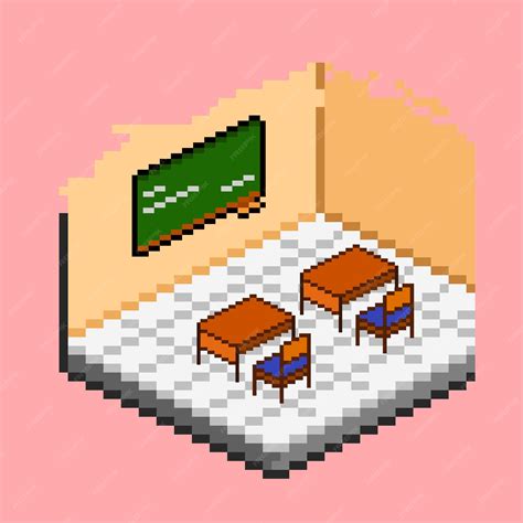 Premium Vector Classroom Isometric With Pixel Art Style