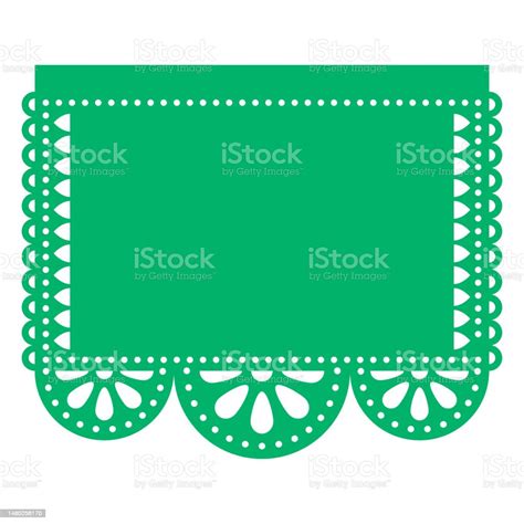 Papel Picado 벡터 템플릿 디자인 파티 화환에서 영감을 받은 텍스트에 대한 빈 공간이 있는 녹색으로 멕시코에서 장식을 잘라 파펠 피카도에 대한 스톡 벡터 아트 및