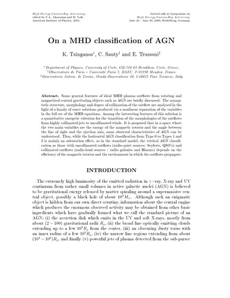 Pdf On A Mhd Classification Of Agn