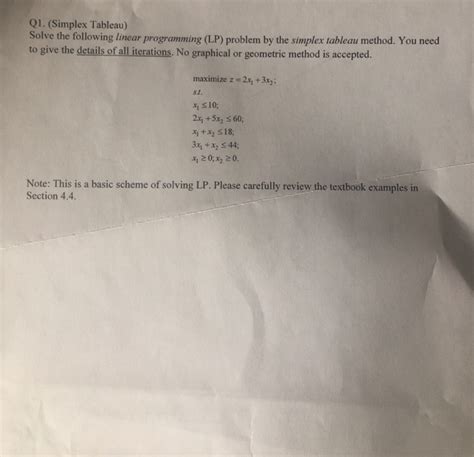 Solved Q1 Simplex Tableau Solve The Following Linear