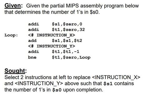 Solved Given Given The Partial Mips Assembly Program Below