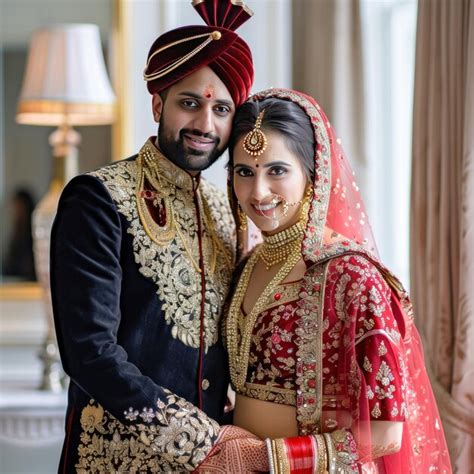 Newly Married Indian Couple In Traditional Wear Premium Ai Generated