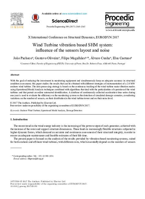 Pdf Wind Turbine Vibration Based Shm System Influence Of The Sensors Layout And Noise