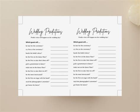 Wedding Predictions Game Bridal Shower Activity Printable Pdf Etsy