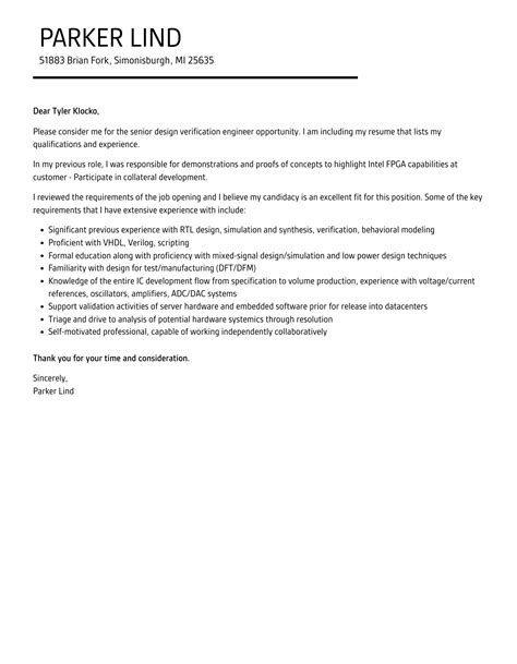 Senior Design Verification Engineer Cover Letter Velvet Jobs