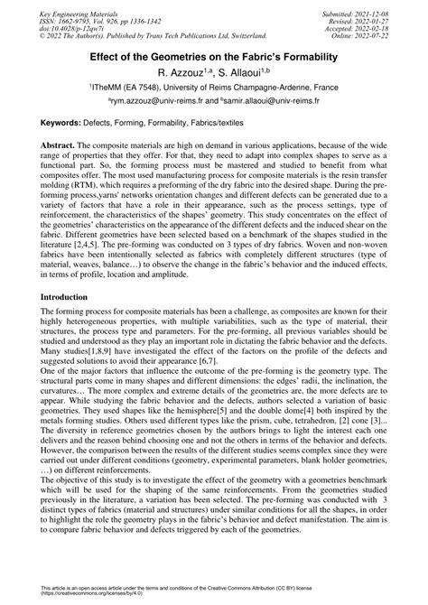 Pdf Effect Of The Geometries On The Fabrics Formability