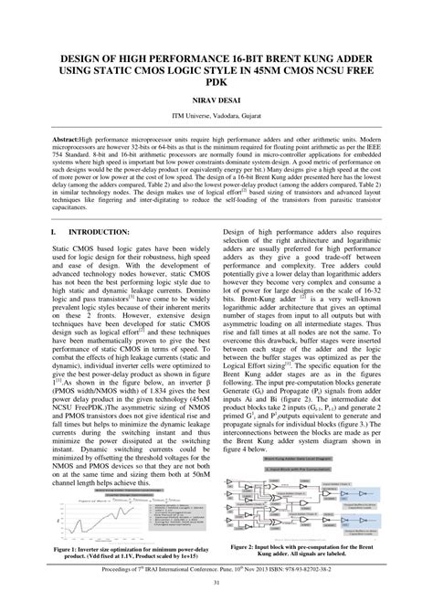 Pdf Design Of High Performance 16 Bit Brent Kung Adder Using Static