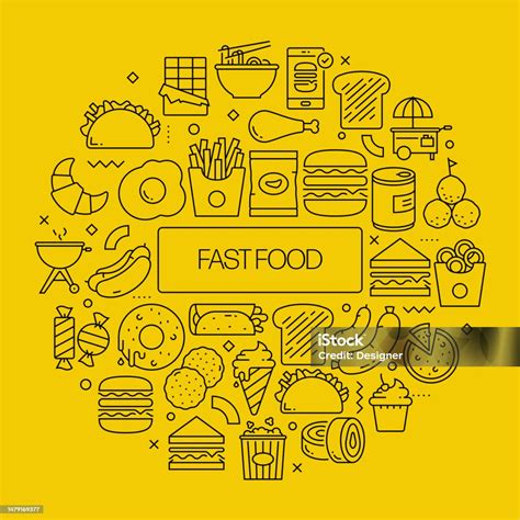 선형 아이콘이있는 패스트 푸드 웹 배너 트렌디 한 선형 스타일 벡터 음식에 대한 스톡 벡터 아트 및 기타 이미지 음식 굽기 상징 Istock