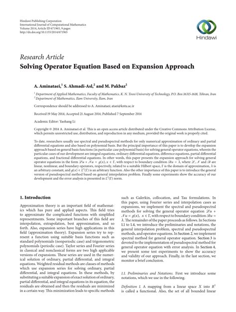 Pdf Solving Operator Equation Based On Expansion Approach