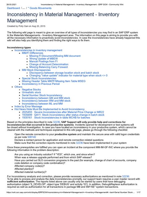 Inconsistency In Material Management Inventory Management Erp Scm Community Wiki Pdf