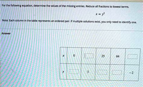 SOLVED For The Following Equation Determine The Values Of The Missing