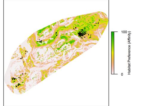 habitat preference map i e resource selection function rsf derived