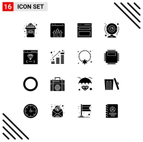 Modern Set Of 16 Solid Glyphs And Symbols Such As Technology Webcam