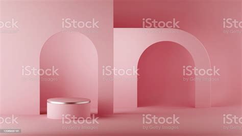 3d 렌더링 추상 최소한의 건축 배경 아치 틈새 시장 방 빈 실린더 연단 빈 받침대 둥근 무대 쇼케이스 스탠드 빈 제품 디스플레이 플랫폼 공간을 복사합니다 프리미엄 디자인