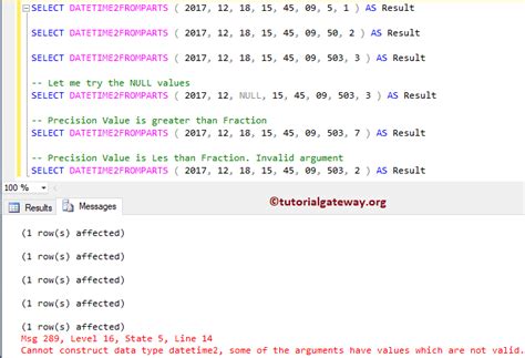 SQL DATETIME FROMPARTS Function