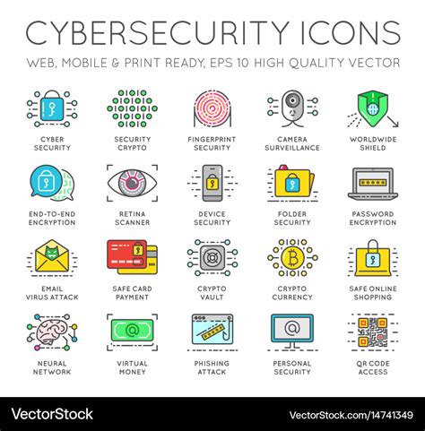 Cyber Security Thin Line Icons Set Computer Vector Image