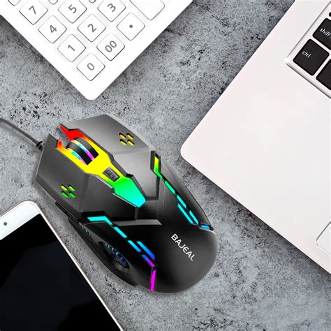 Bajeal Computer Wired Usb Micergb Ergonomic Optical Gaming Mice 4 Dpi