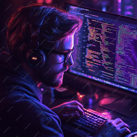 Programming Background With Person Working With Codes On Computer Premium Ai Generated Image