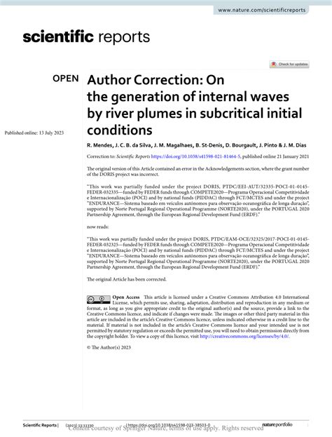 Pdf Author Correction On The Generation Of Internal Waves By River