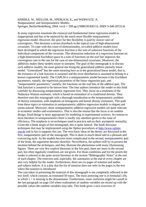 Pdf Nonparametric And Semiparametric Models