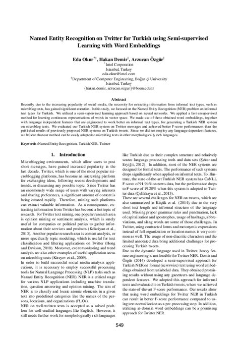 Pdf Turkish Ner On Twitter Using Semi Supervised Learning