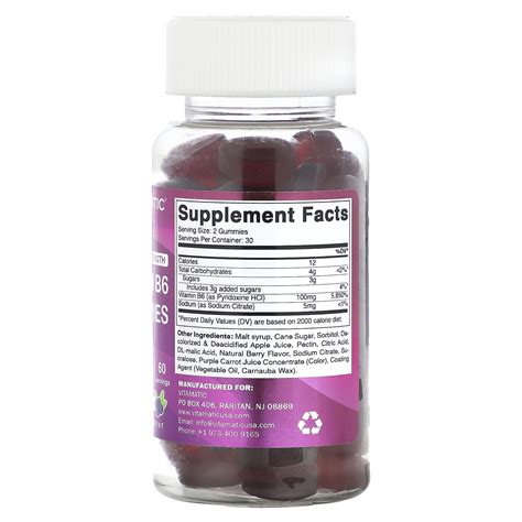 Vitamatic Vitamin B6 Extra Strength Berry 100 Mg 60 Gummies 50 Mg
