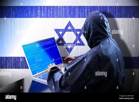 anonymous hooded hacker flag of israel binary code cyber attack