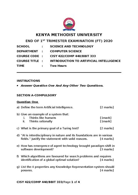 CISY 422 COMP 440 BBIT 333 Introduction TO Artificial Intelligence
