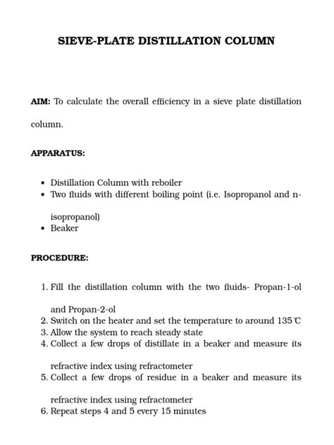 Sieve Plate Distillation Column Download Free Pdf Distillation