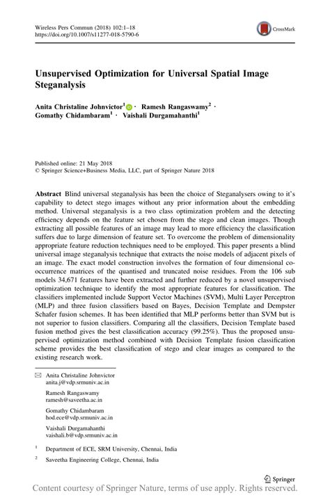 unsupervised optimization for universal spatial image steganalysis