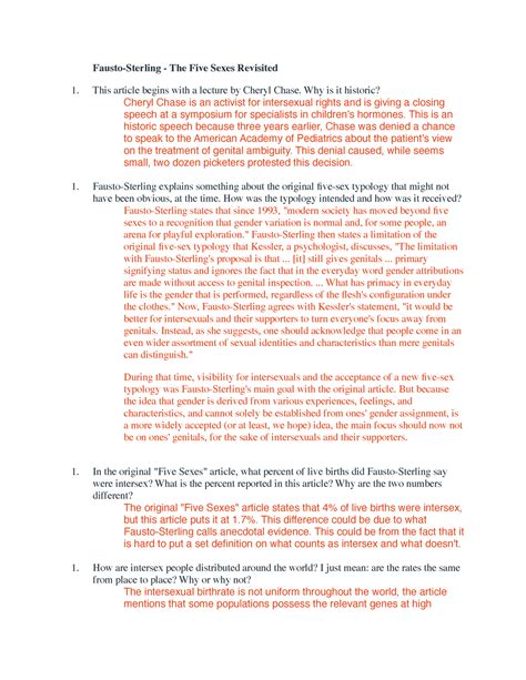 Module Study Questions SOCI Fausto Sterling The Five Sexes Revisited This Article