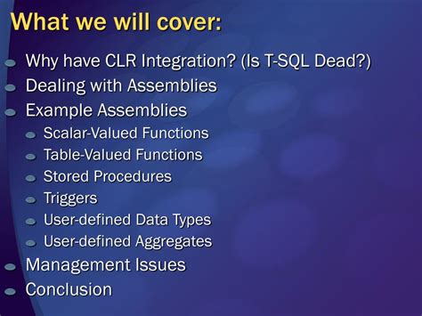 Ppt Introduction To Clr Integration In Sql Server 2005 Yukon Powerpoint Presentation Id