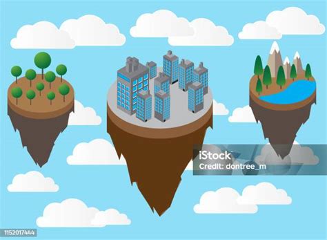 산과 초원 그리고 콘도미니엄 하늘 벡터 일러스트 레이 션과 함께 부동 섬입니다 0명에 대한 스톡 벡터 아트 및 기타 이미지 0명 개념 건물 외관 Istock