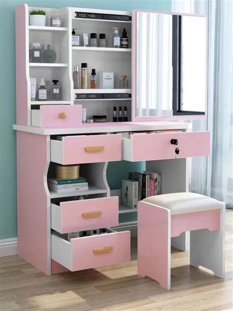 พร้อมส่ง โต๊ะเครื่องแป้ง สไตล์นอร์ดิก โต๊ะเครื่องแป้งในห้องนอน โต๊ะเครื่องแป้งพร้อมกระจก โต๊ะ