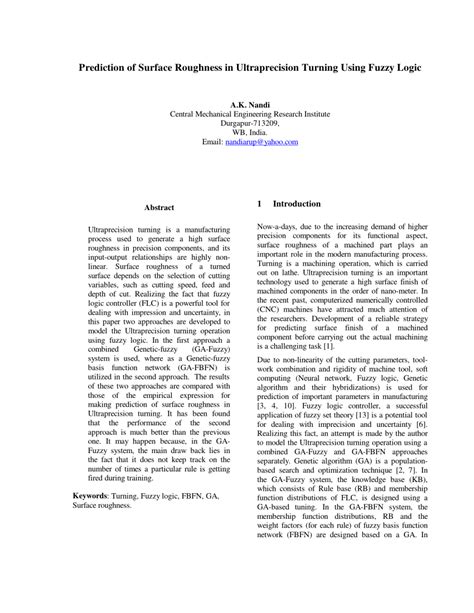pdf prediction of surface roughness in ultraprecision turning using