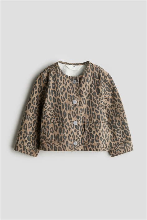 Дънково яке от памук Бежов Леопардов принт ДЕЦА Handm Bg